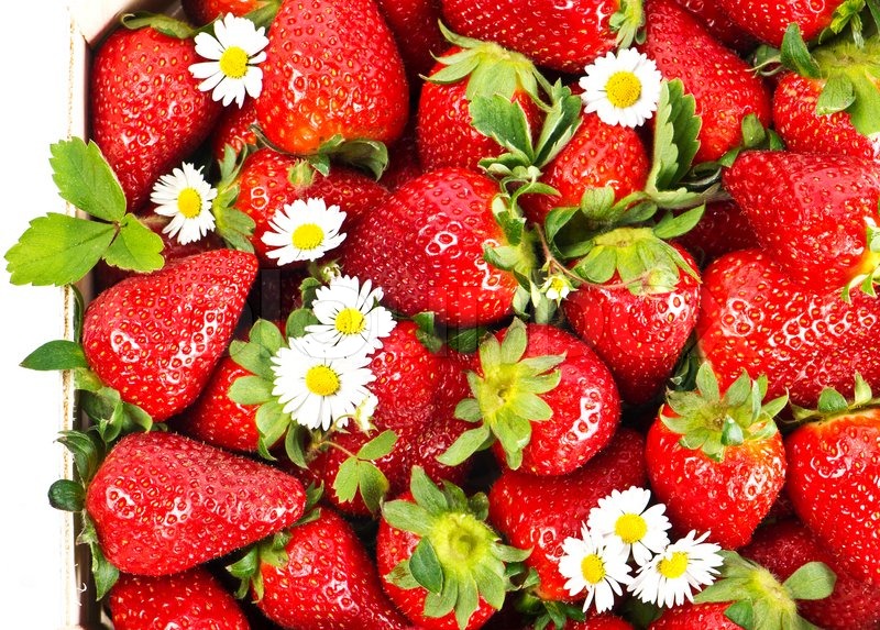 Close up of fresh strawberries with ... | Stock image | Colourbox