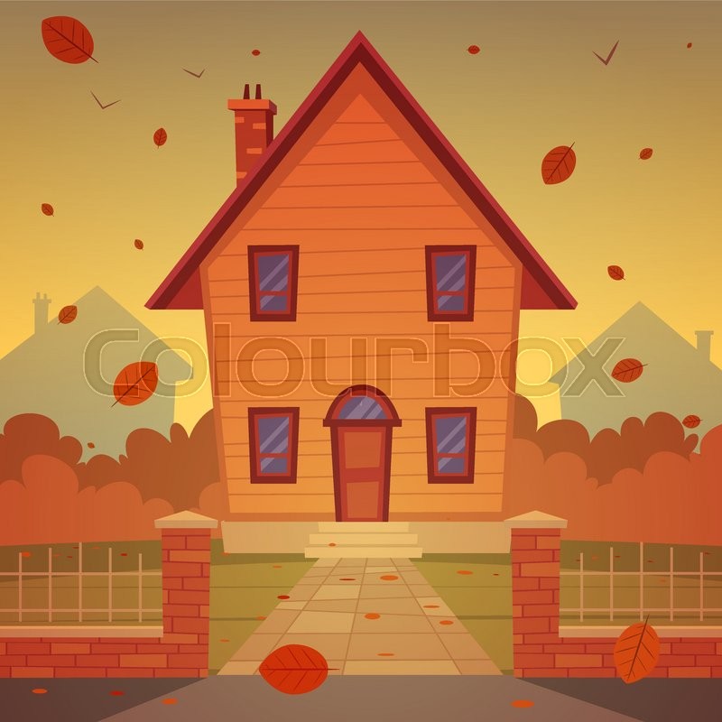 Front view of the cartoon house with ... | Stock vector | Colourbox