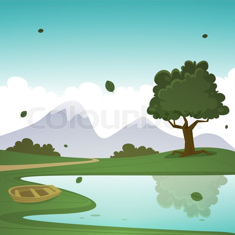 Lake with boat, cartoon summer ... | Stock vector | Colourbox