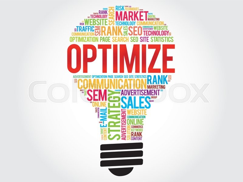 OPTIMIZE bulb word cloud, business ... | Stock Vector | Colourbox
