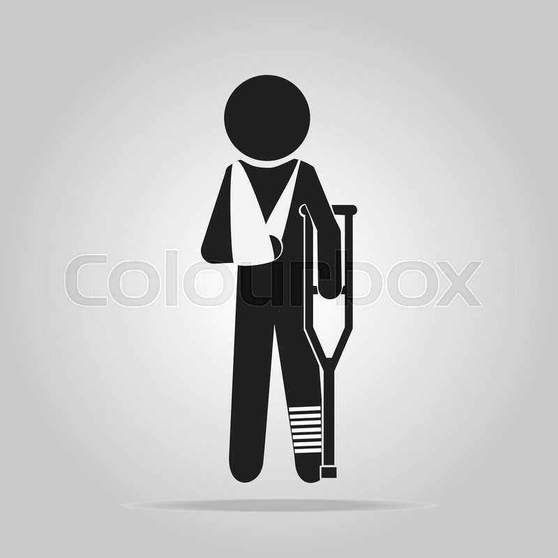 Injury man in bandage with crutches ... | Stock vector | Colourbox