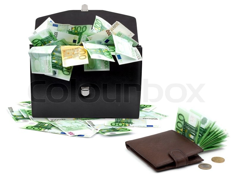Black briefcase with money on a white ... | Stock image | Colourbox