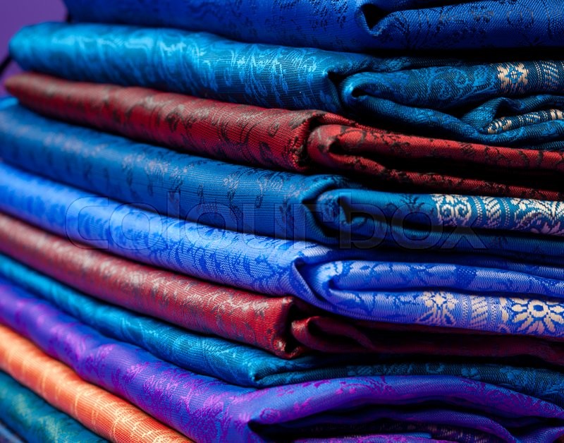 Beautiful silk of different colors and ... | Stock image | Colourbox