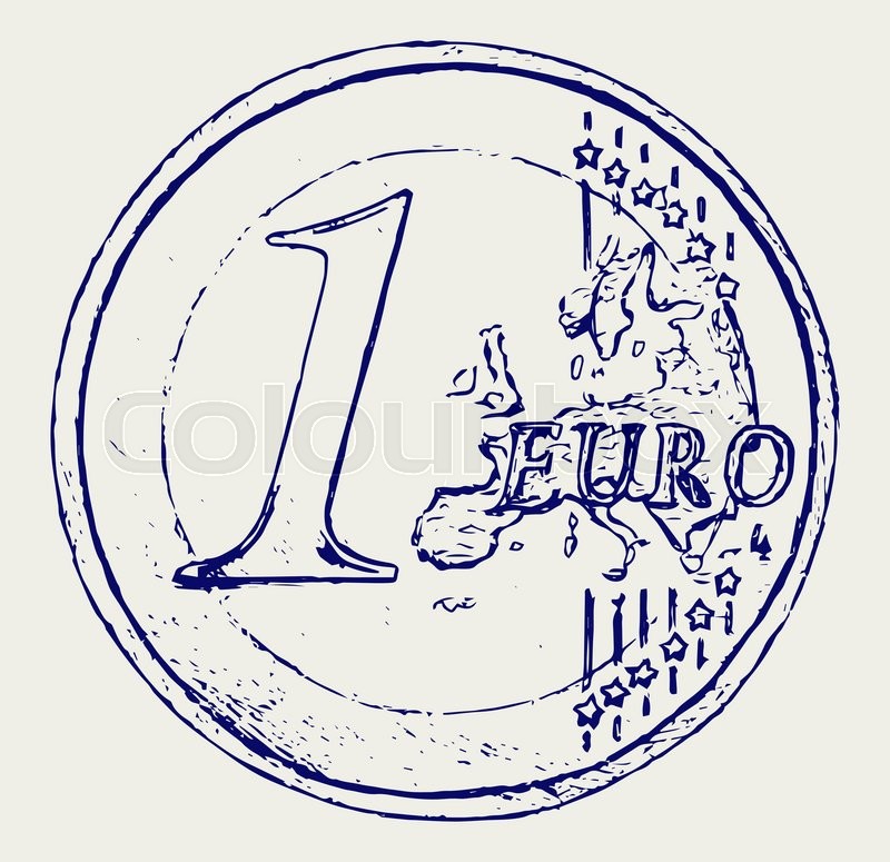One euro coin. Illustration in doodle ... | Stock vector | Colourbox