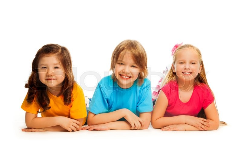 Three happy kids, boy and two girls ... | Stock image | Colourbox