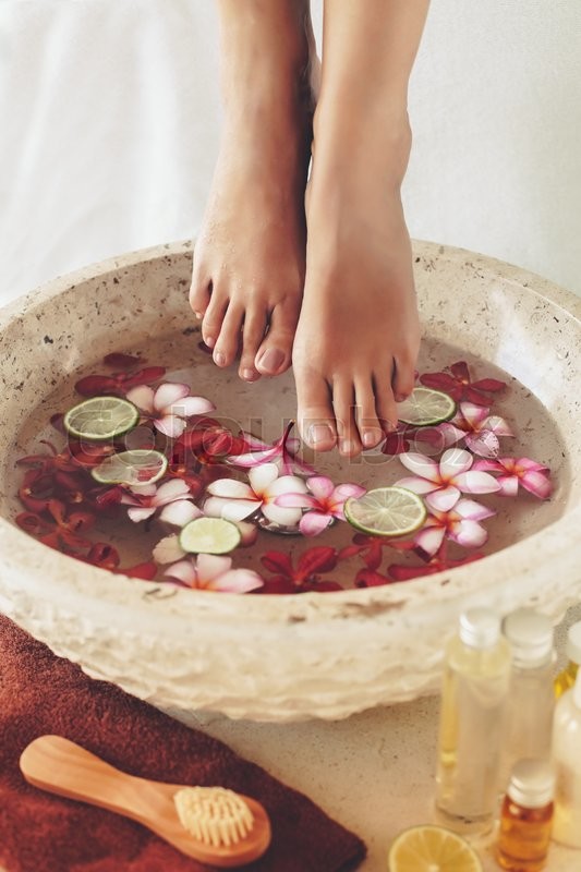 Foot bath in bowl with lime and ... | Stock image | Colourbox