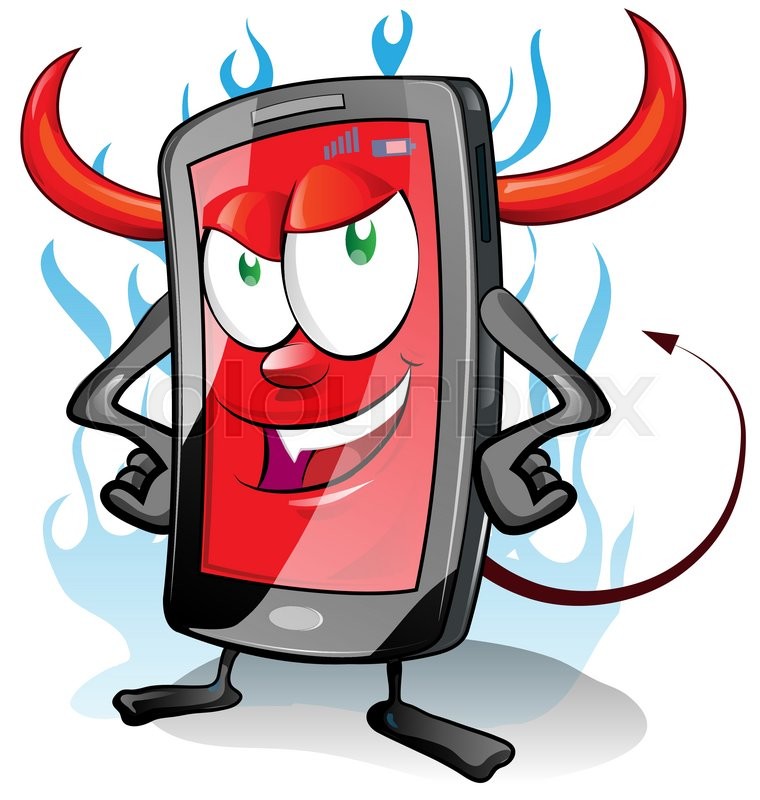 Evil fun mobile cartoon on flame ... | Stock vector | Colourbox