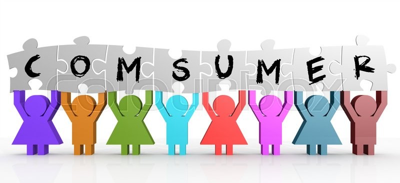 Puppet hold puzzle with consumer word ... | Stock image | Colourbox