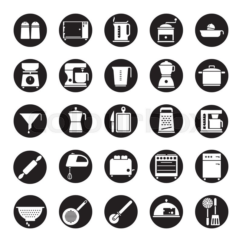 Set of 25 kitchen and cooking related ... | Stock vector | Colourbox