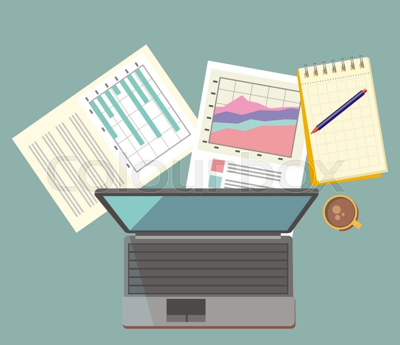 Work table document and laptop design ... | Stock vector | Colourbox