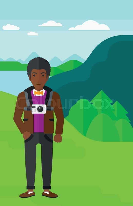 An african-american man with a camera ... | Stock vector | Colourbox