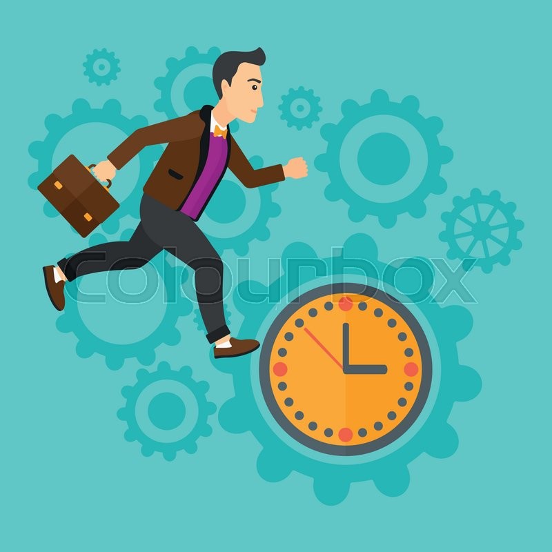 A man with suitcase running on clock ... | Stock vector | Colourbox