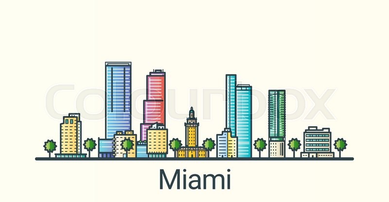Banner of Miami city in flat line ... | Stock vector | Colourbox