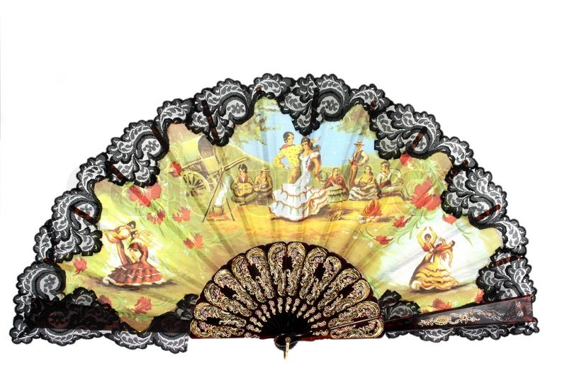 Spanish fan with a traditional design, isolated on a white background ...