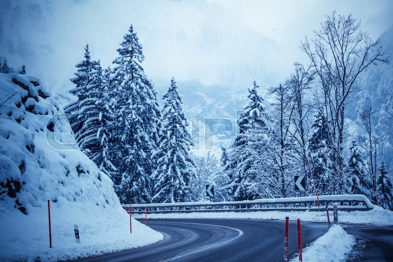 Winter road in snow. mountain road ... | Stock image | Colourbox