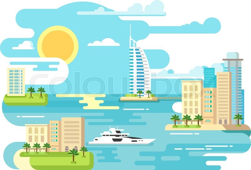 City beach design flat. Building and ... | Stock vector | Colourbox