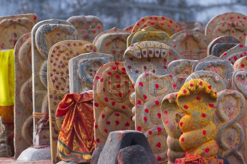 Group of yellow monuments with red dots ... | Stock image | Colourbox