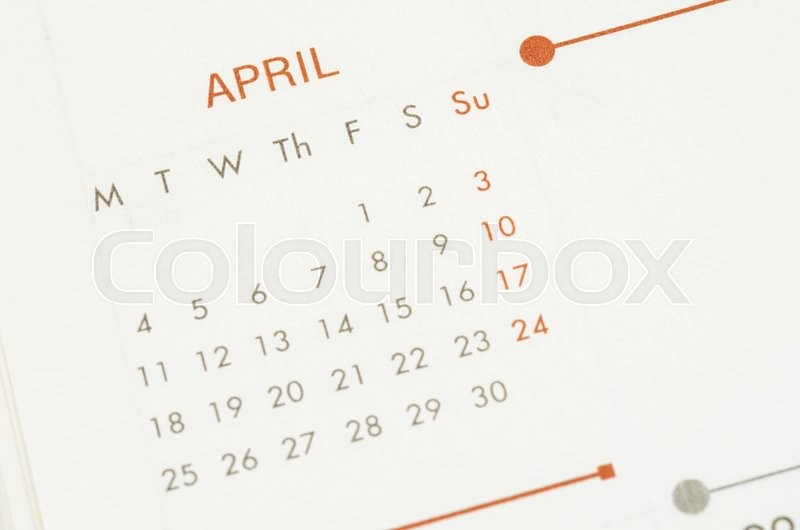 Paper calendar with text april month ... | Stock image | Colourbox