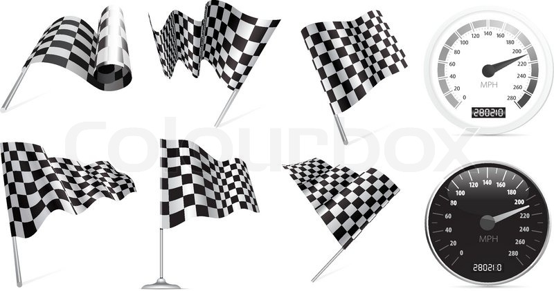 Checkered Flags set with speedometer ... | Stock vector | Colourbox
