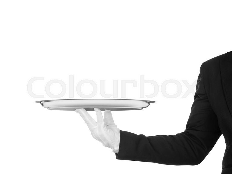 Hand of the waiter in white glove with ... | Stock image | Colourbox