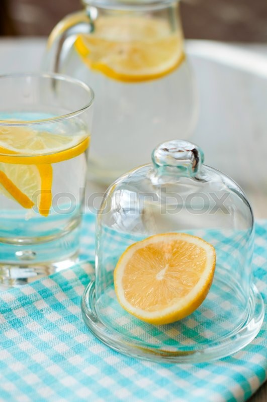 Sliced lemon with water in the glass | Stock image | Colourbox
