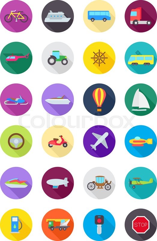 Set of 24 color round transport icons | Stock vector | Colourbox