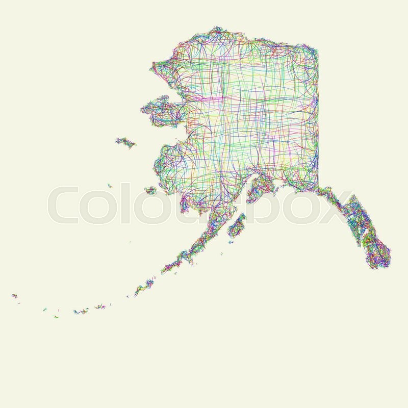 Alaska line art map from colorful ... | Stock vector | Colourbox