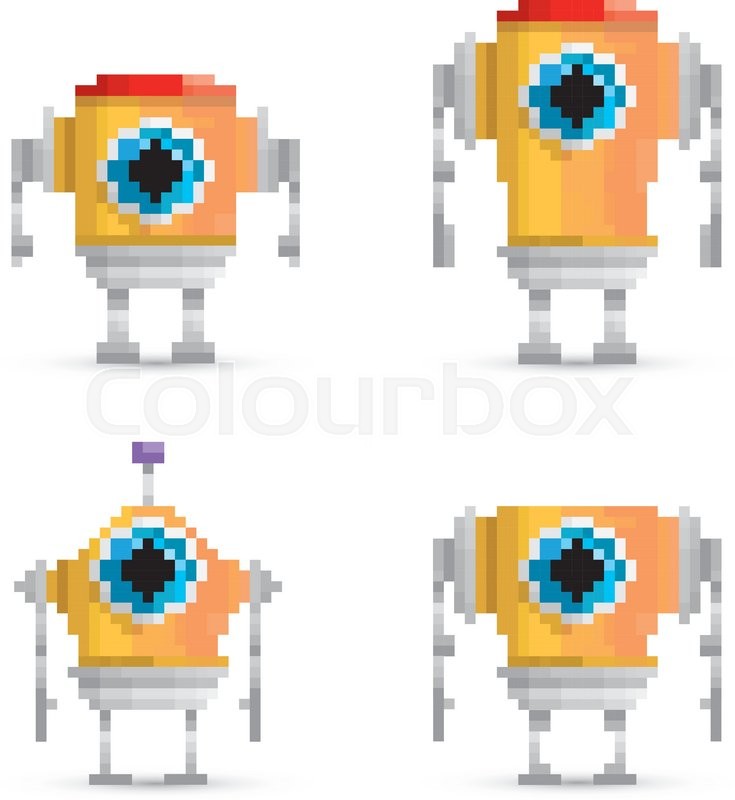 Pixel art style robot set. vector ... | Stock vector | Colourbox