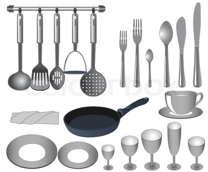 Set of ware and kitchen accessories to ... | Stock vector | Colourbox