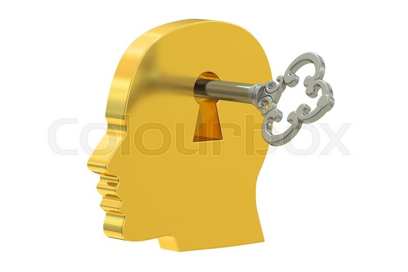 Head with key, 3D rendering isolated on ... | Stock image | Colourbox