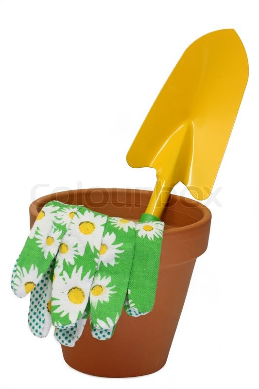 Flower pot with garden shovel isolated ... | Stock image | Colourbox