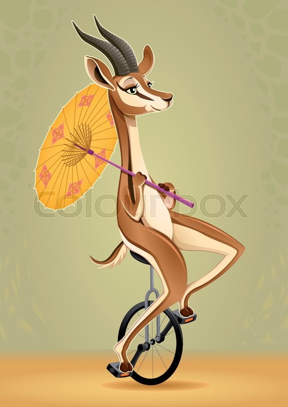 Funny gazelle on an unicycle. Vector ... | Stock vector | Colourbox