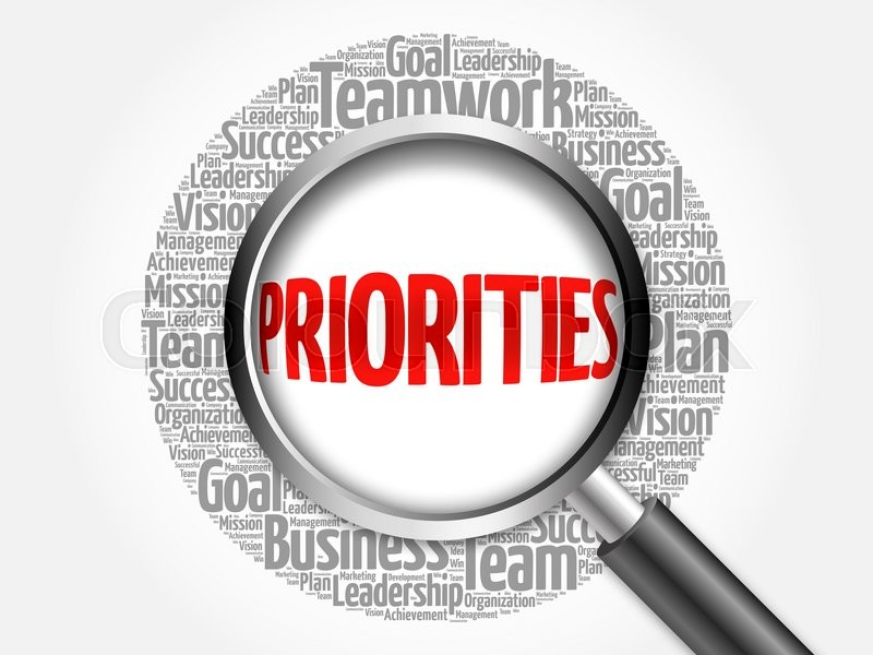 PRIORITIES word cloud with magnifying ... | Stock image | Colourbox