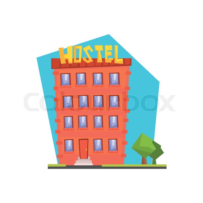 Hostel Building Flat Isolated Colorful ... | Stock vector | Colourbox