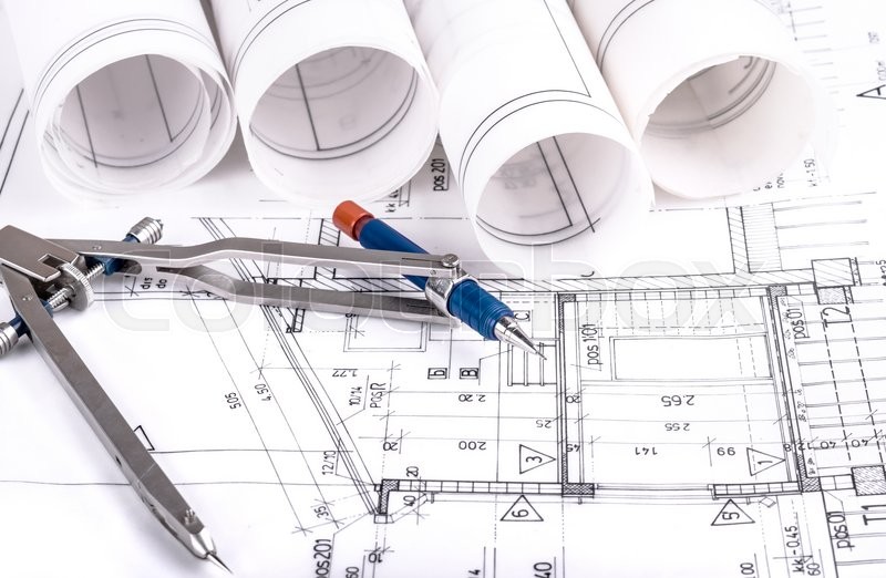 Architecture rolls architectural plans ... | Stock image | Colourbox