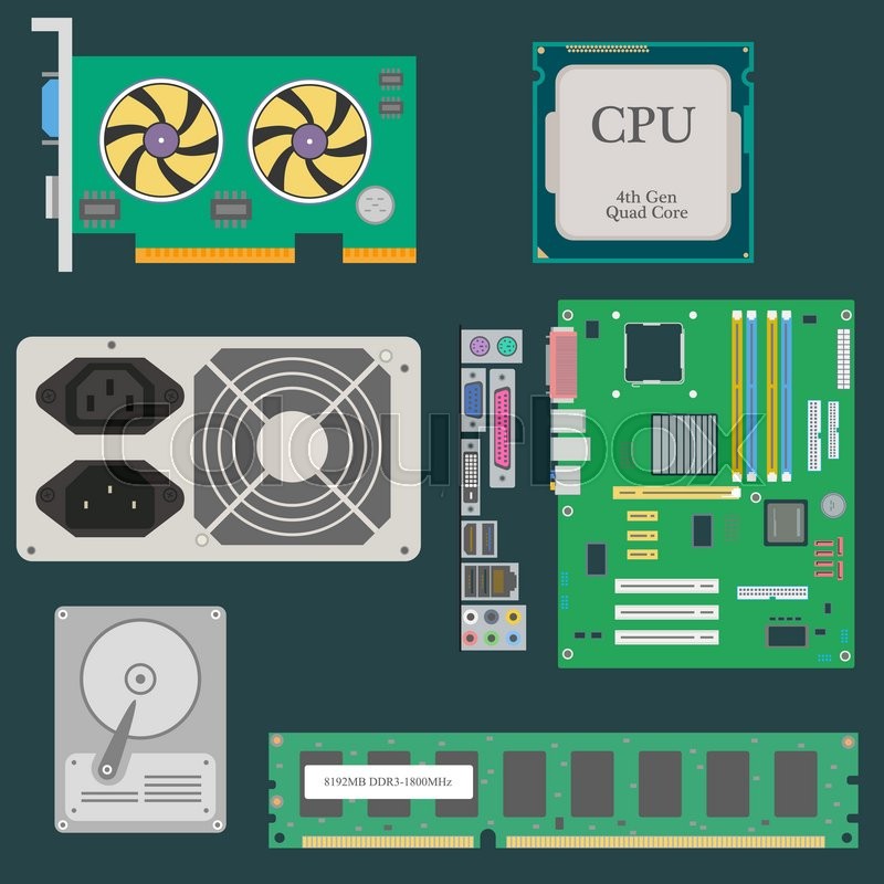 Parts of Computer. Video Card. CPU. ... | Stock vector | Colourbox