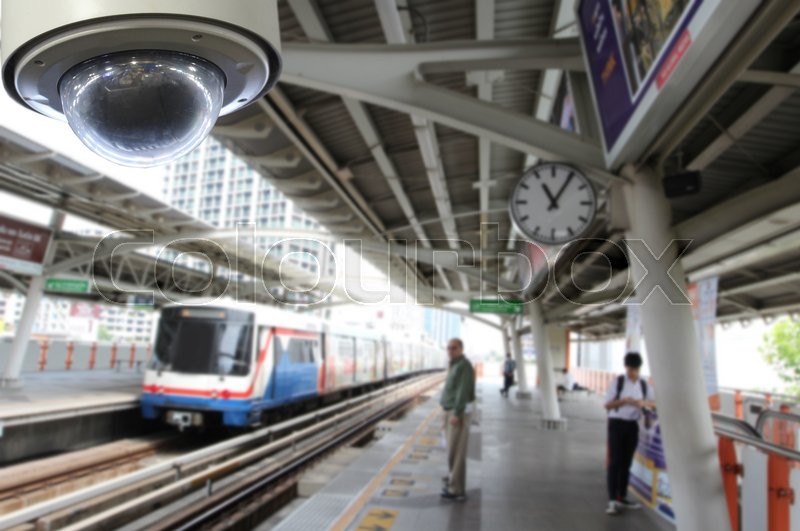 CCTV with blurred metro train platform ... | Stock image | Colourbox