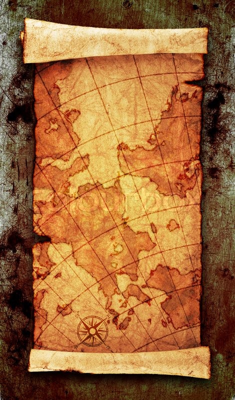 Ancient scroll map, on grunge wall | Stock Photo | Colourbox