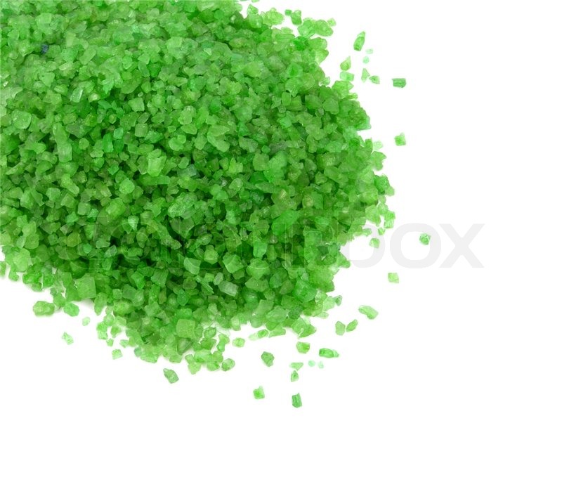Green sea bath salt over white ... | Stock image | Colourbox