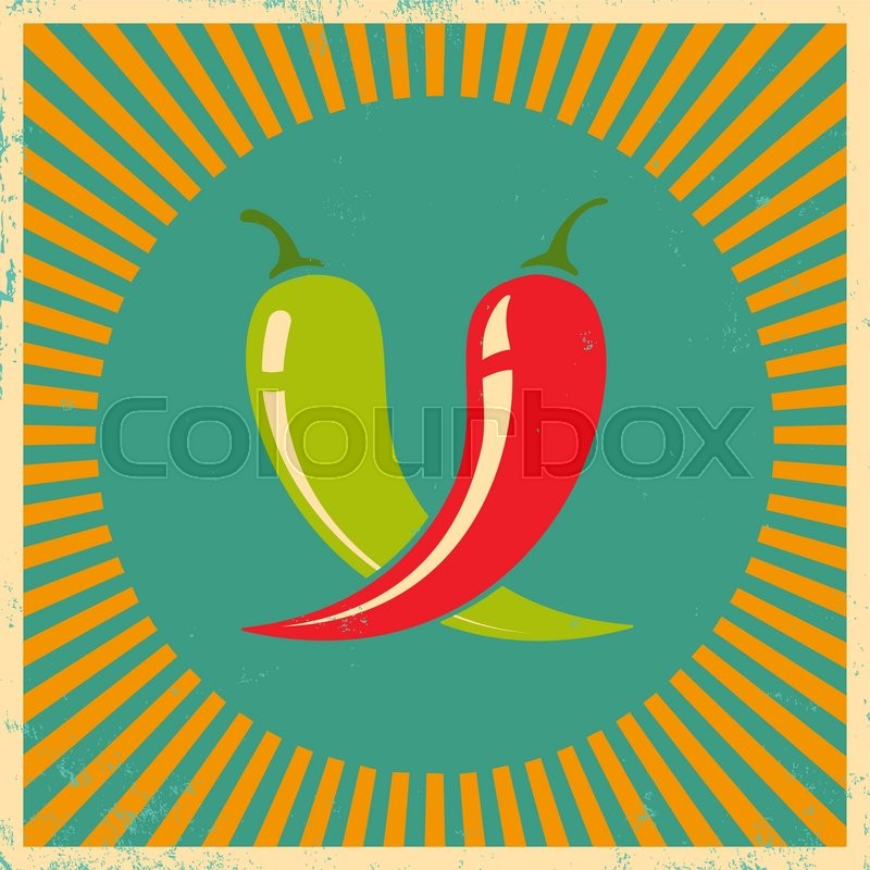 Vector vintage poster with two chili ... | Stock vector | Colourbox
