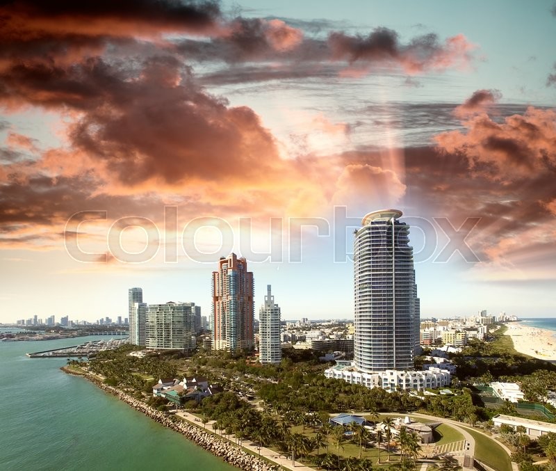 Aerial view of Miami Beach. Coast and ... | Stock image | Colourbox