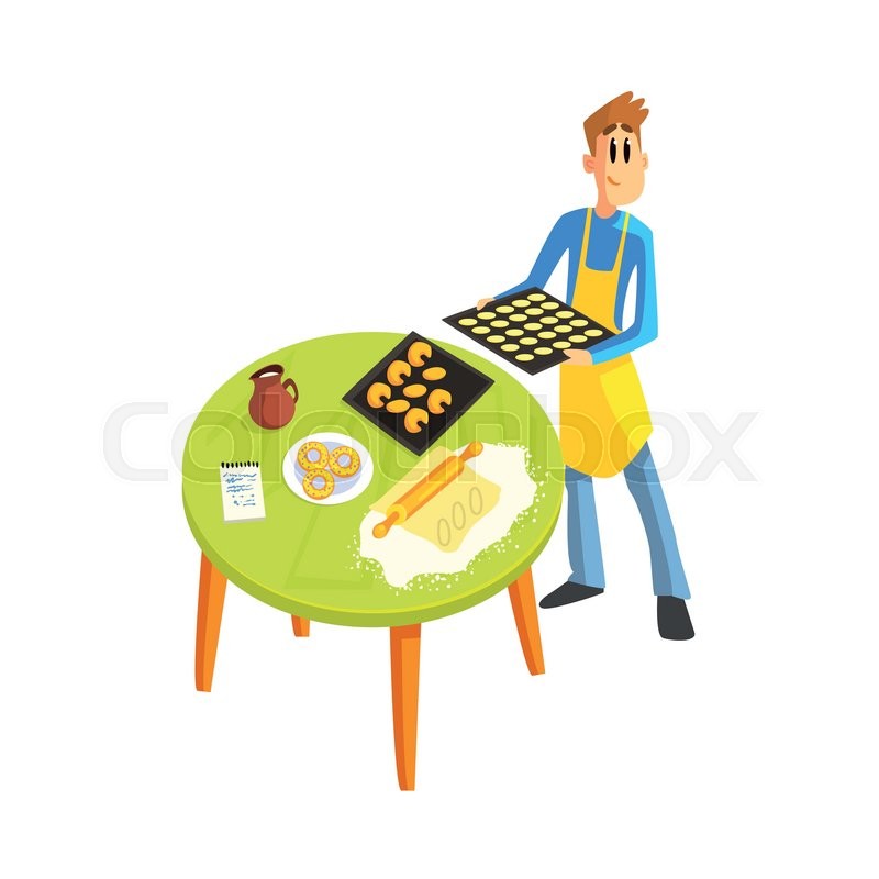 Guy Baking Cookies Fun Illustration In ... | Stock vector | Colourbox