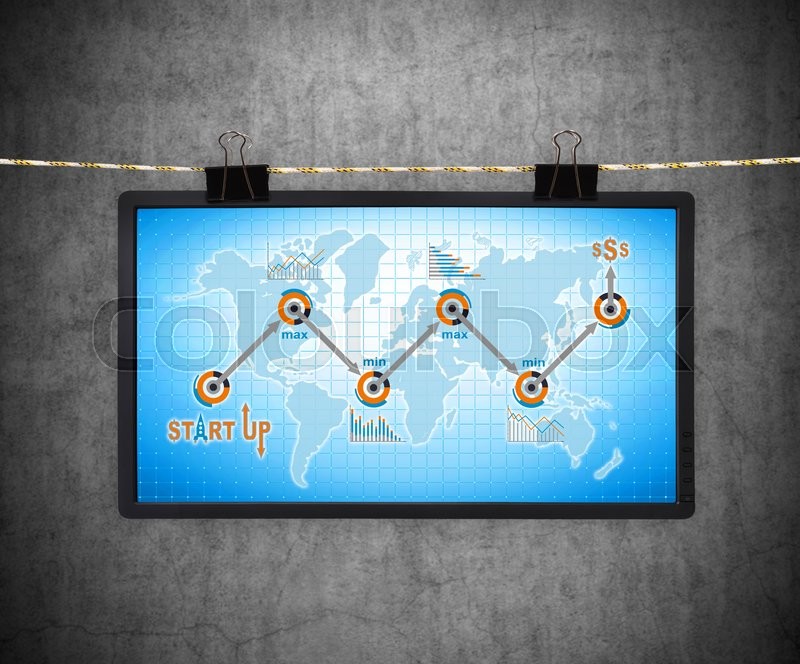 Tv screen with start up scheme hanging ... | Stock image | Colourbox