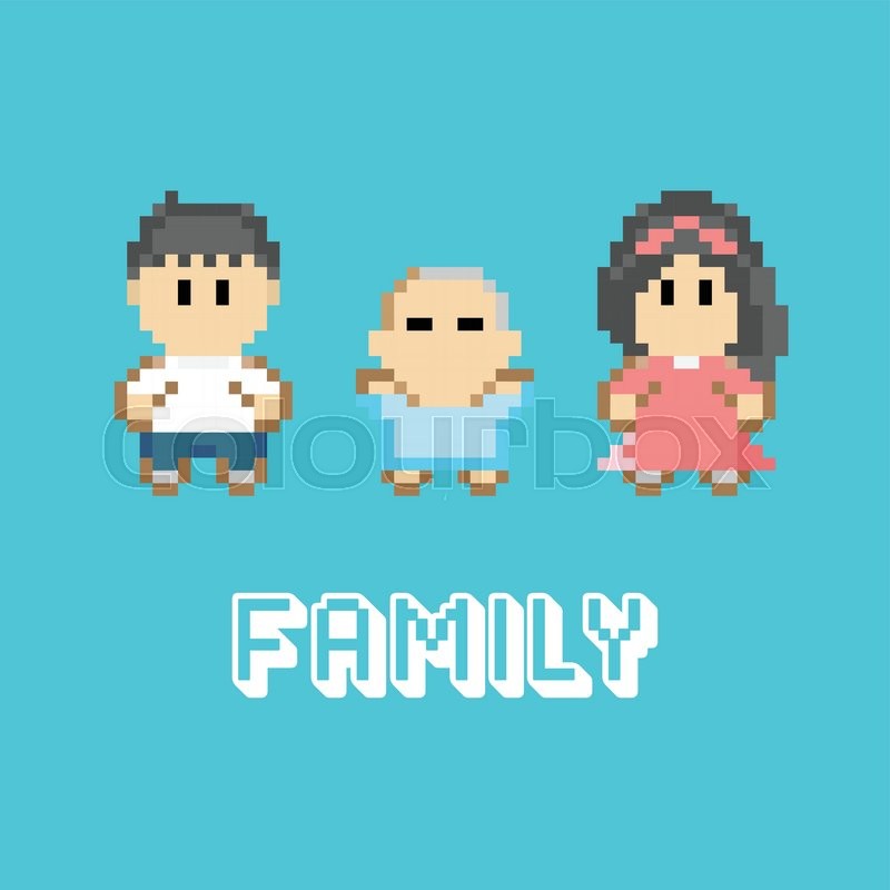 Family pixel design, vector 8 bit ... | Stock vector | Colourbox