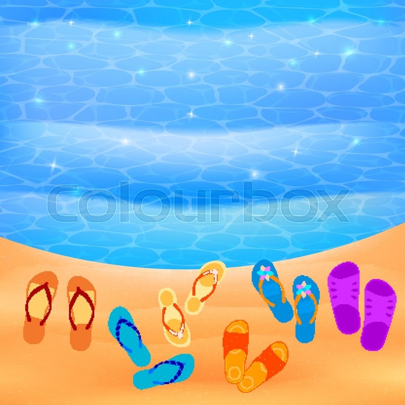 Beach shoes on the beach. Vector sunny ... | Stock vector | Colourbox