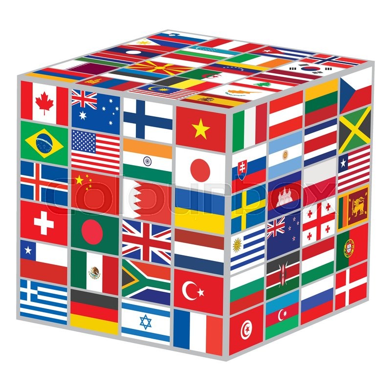 Cube with world flags vector ... | Stock vector | Colourbox