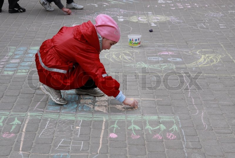 Children draw in the street | Stock image | Colourbox
