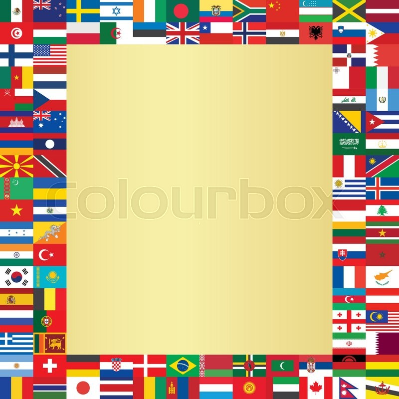 Golden background with world flags frame vector illustration | Stock ...