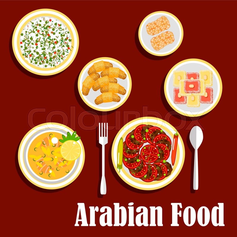 Traditional lunch of arab cuisine with ... | Stock vector | Colourbox