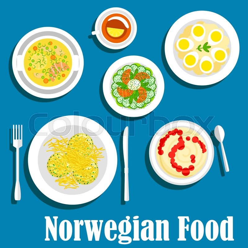 Wholesome dishes of norwegian ... | Stock vector | Colourbox